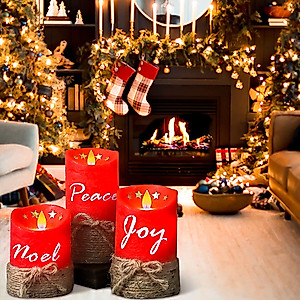 FLAVCHARM Holiday Flameless Candles, Peace Joy Noel with Rope Red LED Flickering Candles Battery Operated with Remote Control, Christmas Decoration for Home, Tablecenter, Bedroom, Bar Party