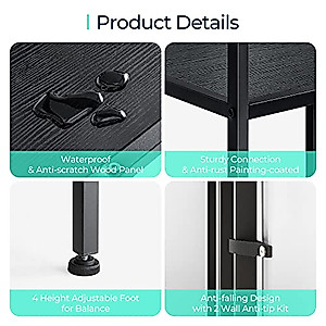 LINSY HOME Bookshelf, 5 Tier Wood and Metal Book Shelf, 68 Inches Display Tall Bookcase, Open Display Shelves for Living Room Bedroom Home Office, Black