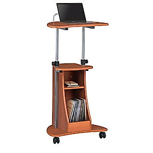 Adjustable Height Laptop Cart With Storage. Color: Woodgrain
