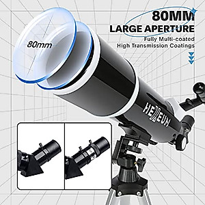 Telescope for Adults & Beginner Astronomers - 80mm Aperture 600mm Fully Multi-Coated High Transmission Coatings with AZ Mount Tripod Phone Adapter, Carrying Bag, Wireless Control.