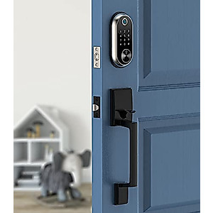 Roughshi Front Door Handle, Exterior/Interior Entry Lower Half Handleset Single Cylinder Lever, Century Trim for Left and Right Door Matte Black