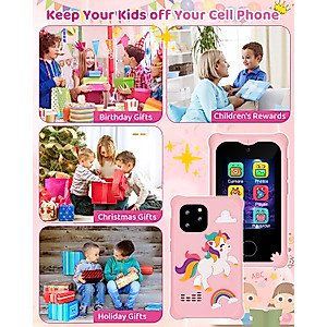 BESTOONE Kids Smart Phone Toys for 3 4 5 6 Year Old Girls, Toddler Touchscreen Phone with Dual Camera, Educational Games, MP3 Music Player, and 32GB SD Card, Christmas Birthday Gifts for Kids Ages 3-8