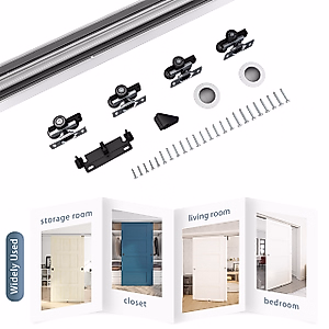 JUBEST Bypass Door Hardware 72", Aluminum Sliding Closet Door Hardware Set with Finger Pull Included, Smoothly and Quietly, for 2 Door System, Fit Door Thickness 1 3/8" or 1 3/4", Easy to Install