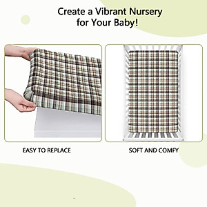 Brown Plaid Themed Fitted Crib Sheet,Standard Crib Mattress Fitted Sheet Soft & Stretchy Fitted Crib Sheet-Baby Crib Sheets for Girl or Boy, 28“ x52“,Multicolor