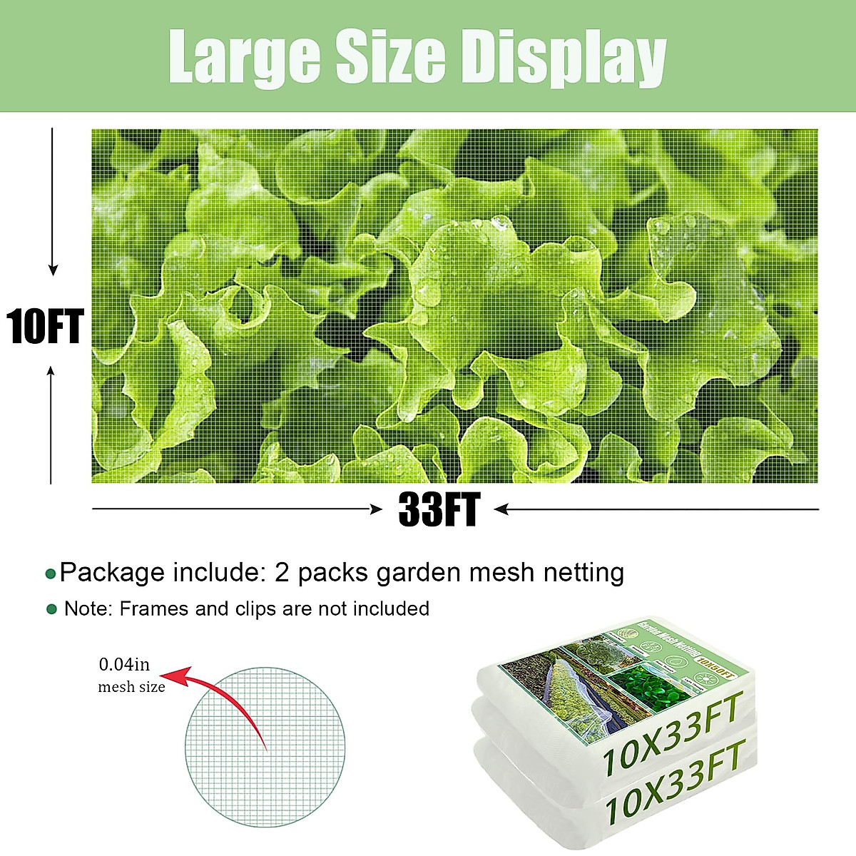 TLSTGO 2 Pack 10X33FT Garden Mesh Netting, Plant Netting for Birds and Animals Garden Netting for Raised Beds Ultra Fine Row Cover Mesh Netting for Vegetables Fruit Trees