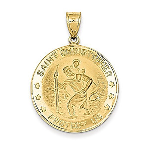 IceCarats 14K Yellow Gold Saint Christopher Medal Patron of Travelers Athletes Protection Necklace Christian Religious Pendant Faith Charm 35mm x 25mm Only
