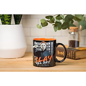 Silver Buffalo Hallowen II Slay All Day Scary Ceramic Mug with Sculpted Handle, 20 Ounces