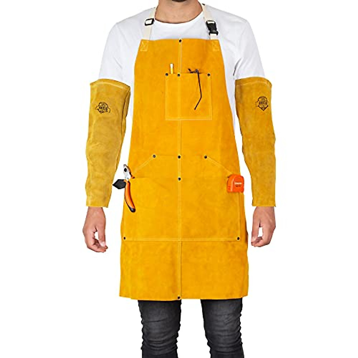 Ur Shield Heavy Duty Leather Welding Apron For Men -Cowhide blacksmith apron 6 Pockets - Fire Resistant Work Apron - Leather Apron For Welders - Blacksmith Apron