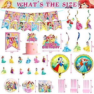 Princess Birthday Decorations - Princess Party Decorations include Banner Tablecloth Backdrop Ballons Cake Cupcake Toppers Tableware Haning Swirls, Princess Birthday Party Supplies