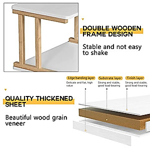 Desktop Printer Stand 2 Tiers, Wooden Bamboo Multipurpose Printer Stand with Anti-Slip Pad, can be Used as a Printer Shelf, Storage Shelf, Desktop Shelf for Printers, Scanners, Documents, Book(White)