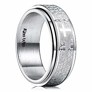 King Will 8mm Lord's Prayer Rotatable Ring Stainless Steel Ring Comfort Fit Wedding Band Rings For Men Women 9.5