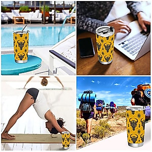 Carnival Buffalo Pattern Safari Yellow Stainless Steel cup for hot drinks Leak-proof Lid and Straw mug spill proof leak proof for Water Aesthetic tumblers with lids and straws 20 OZ