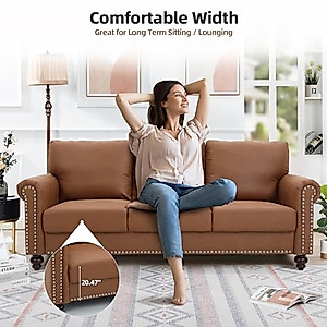 INMOZATA Leather Couch 80" Leather Sofa with Tufted Cushions Upholstery Sofa Modern 3-Seater Couch for Living Room, Apartment, Lounge Room,Light Brown