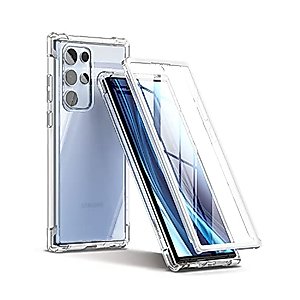 SURITCH for Samsung Galaxy S22 Ultra Clear Case 6.8" (Only), [Built-in Screen Protector] Full Body Protective Hard Shell+Soft TPU Phone Case for Samsung S22 Ultra -(Full Clear)