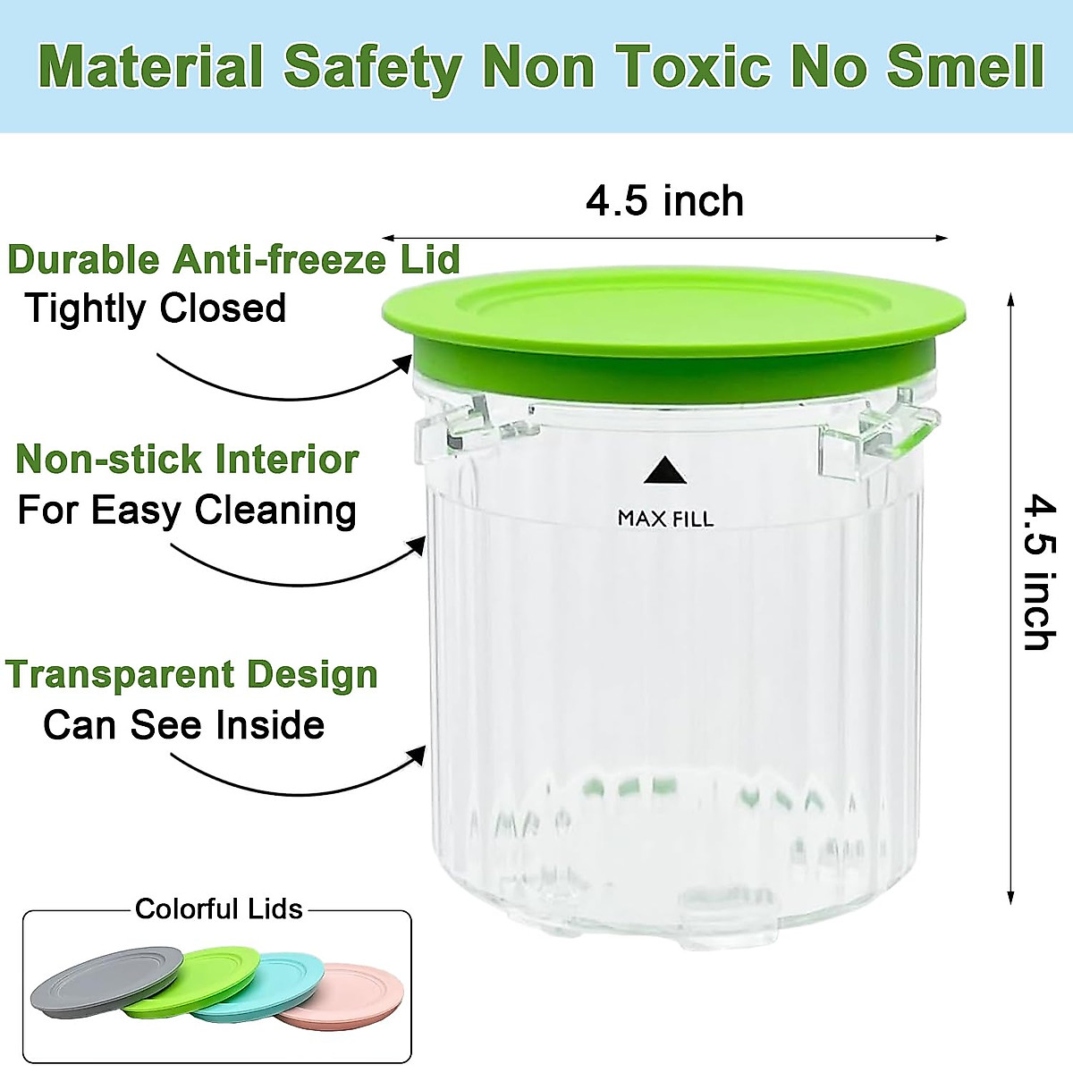 Kaluly for Ninja CREAMi Breeze NC100 NC101 NC200 NC201 Series Pint Containers and Lids 4 Pack, 16oz Pints Cups Replacement for ninja Creamy Ice Cream Maker