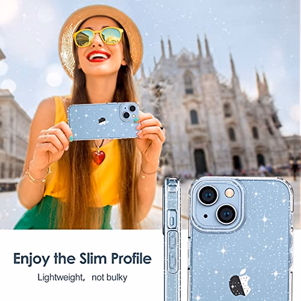 Hython Case for iPhone 14 Plus Case Glitter, Cute Clear Glitter Shockproof Protective Phone Cases for Women Girls, Sparkle Bling Anti-Scratch Soft TPU Cover for iPhone 14 Plus 6.7 inch, Shiny Clear