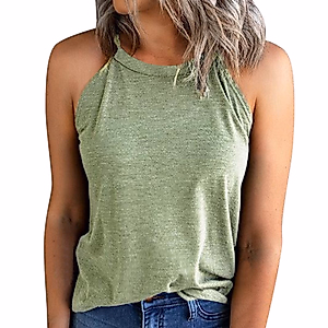 Aniywn Womens Halter Tops Casual Basic Solid Color Tee Shirts Summer Sleeveless Tops Loose Fit Racerback Yoga Tops Blouse Green