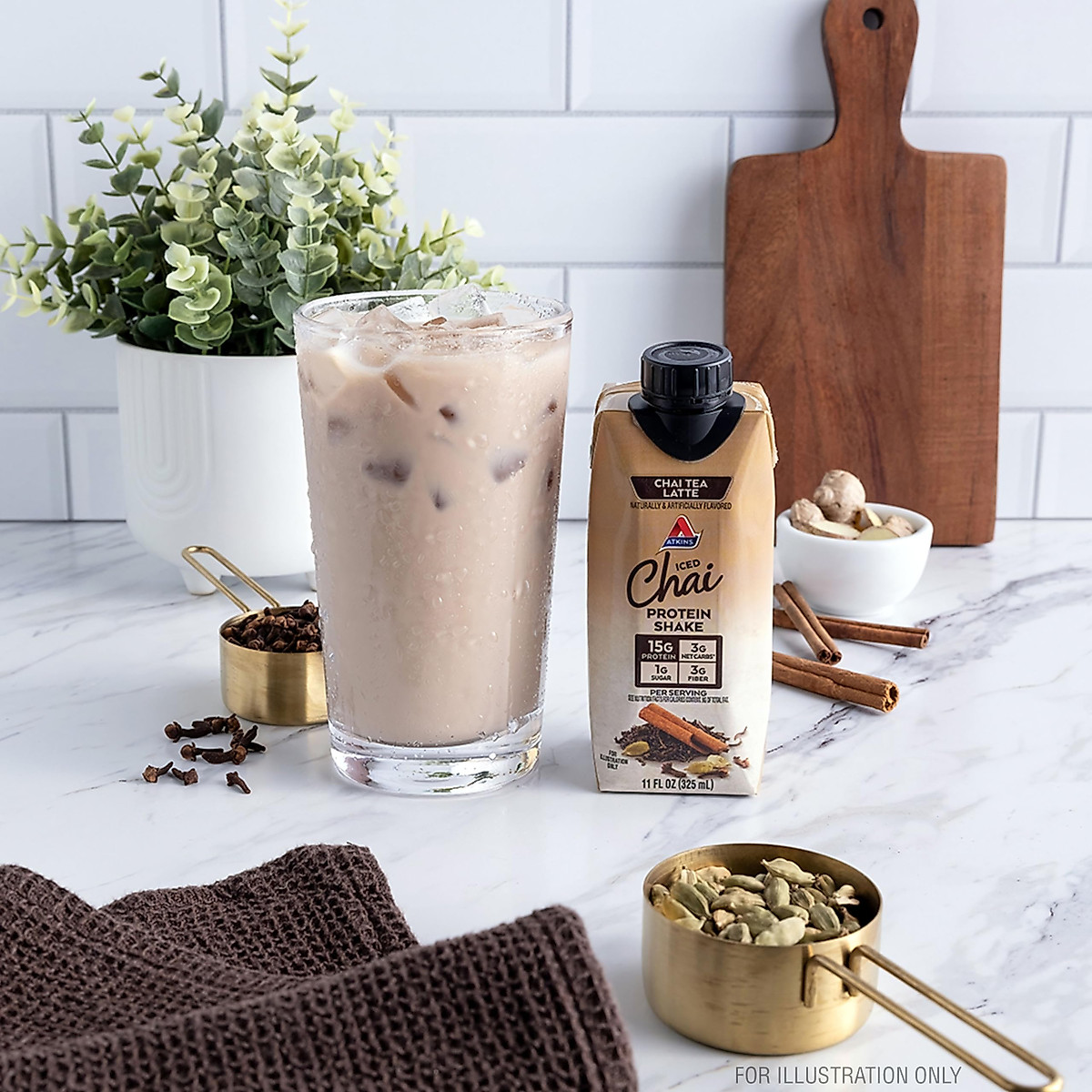 Atkins Chai Tea Latte Protein Shake, 15g Protein, Low Glycemic, 3g Net Carb, 1g Sugar, Keto Friendly