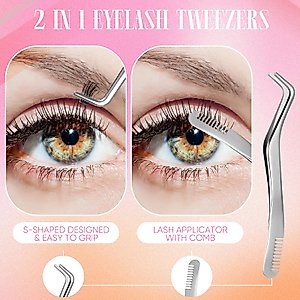 Dansib Glitter Lash Extensions D Curl 11-16mm Colored Single Lash with Eyelash Applicator, Spike DIY Individual Eyelashes with Eyelash Extension Tweezers Set for Daily Party Wedding（Silver）