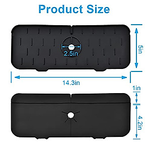 Silicone Kitchen Sink Splash Guard, VSTM Faucet Water Drip Catcher Mat, Sink Drain Pad Behind Faucet, CounterTop Protector Drying Mat Racks for Bathroom, Kitchen, Bar, RV and Farmhouse (Black)