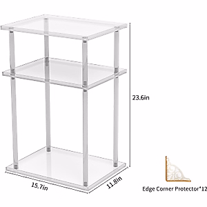 JAZORR Acrylic Side Table, 3 Tier Clear Nightstand, Clear End Table, Acrylic Tall Side Table, Small Place Transparent Furniture Decorative for Bedside Frame, Sofa, Living Room, Bedroom