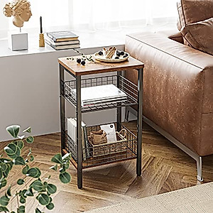 CubiCubi End Table, Small Side Table Nightstand with Storage Shelf for Living Room Bedroom, 3-Tier Sofa Table with Metal Frame, Deep Brown