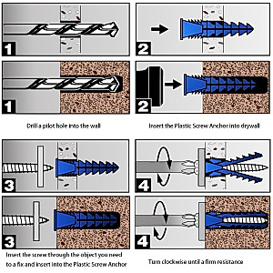 T.K.Excellent Plastic Self Drilling Drywall Ribbed Anchors with Phillips Pan Head Self Tapping Screws Assortment Kit,66 Pieces