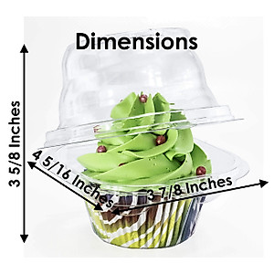 Katgely Individual Cupcake Container (Pack of 100) - Single Compartment Cupcake Carrier Holder Box - Stackable - Deep Dome - Clear Plastic - BPA-Free