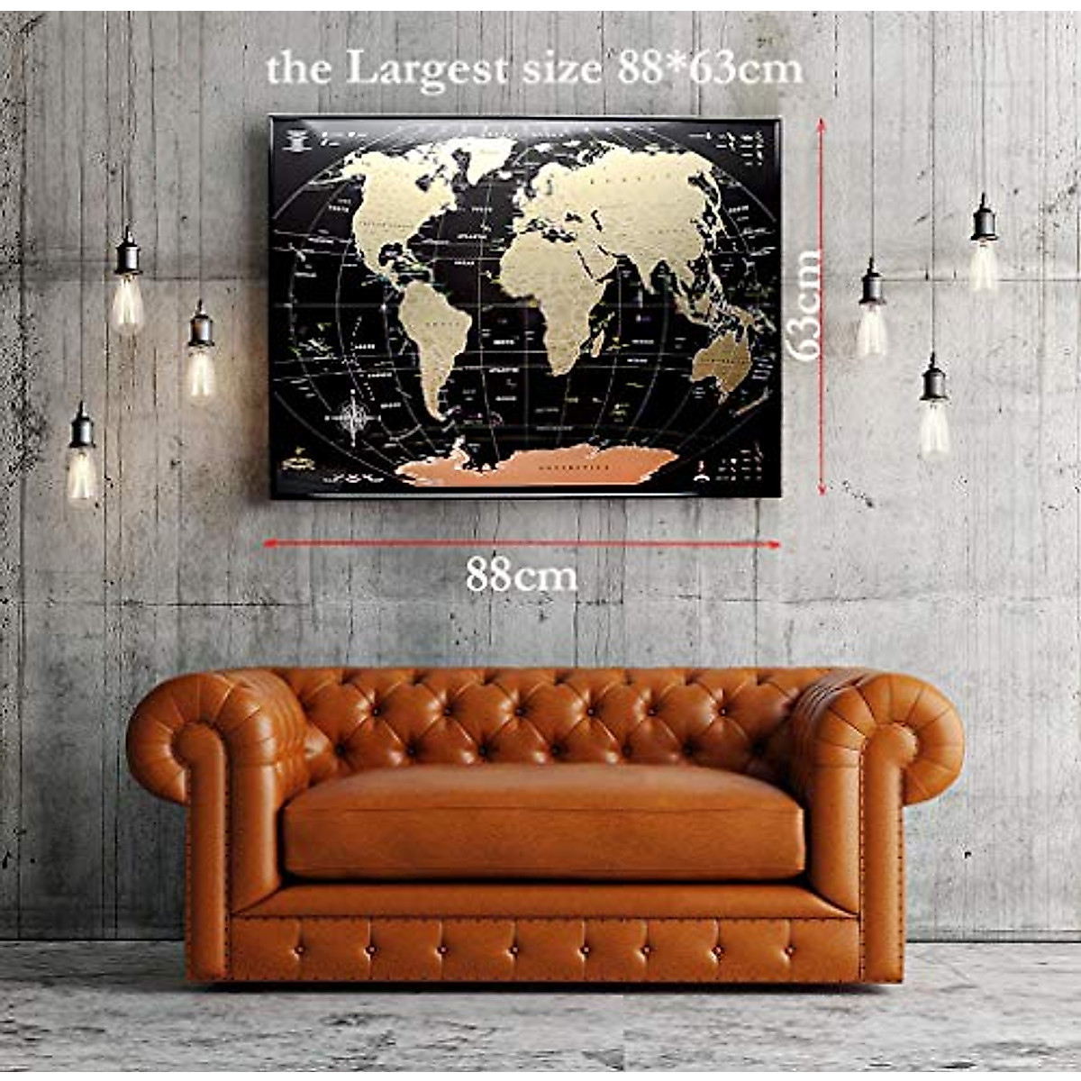 Scratch off map of the World MyMap Black Gold Large Travel map Wall Poster 35x25 Push pin map Includes Pins Tube Flags poster Map Scratch