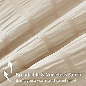 AveLom Beige Seersucker Twin Comforter Set (68x90 inches), 2 Pieces-100% Soft Washed Microfiber Lightweight Comforter with 2 Pillowcases, All Season Down Alternative Comforter Set for Bedding