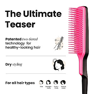 Tangle Teezer Ultimate Teaser Back Combing Brush, Adds Texture and Volume, for All Hair Types, Pink Embrace