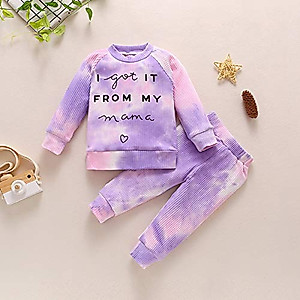 Aweyoo Tie Dye Tee Top Long Sleeve Pants Set for Baby Girl 4T Kids Sleep and Play Casual Clothes 2PCS Fall Outfit Sets Pajamas