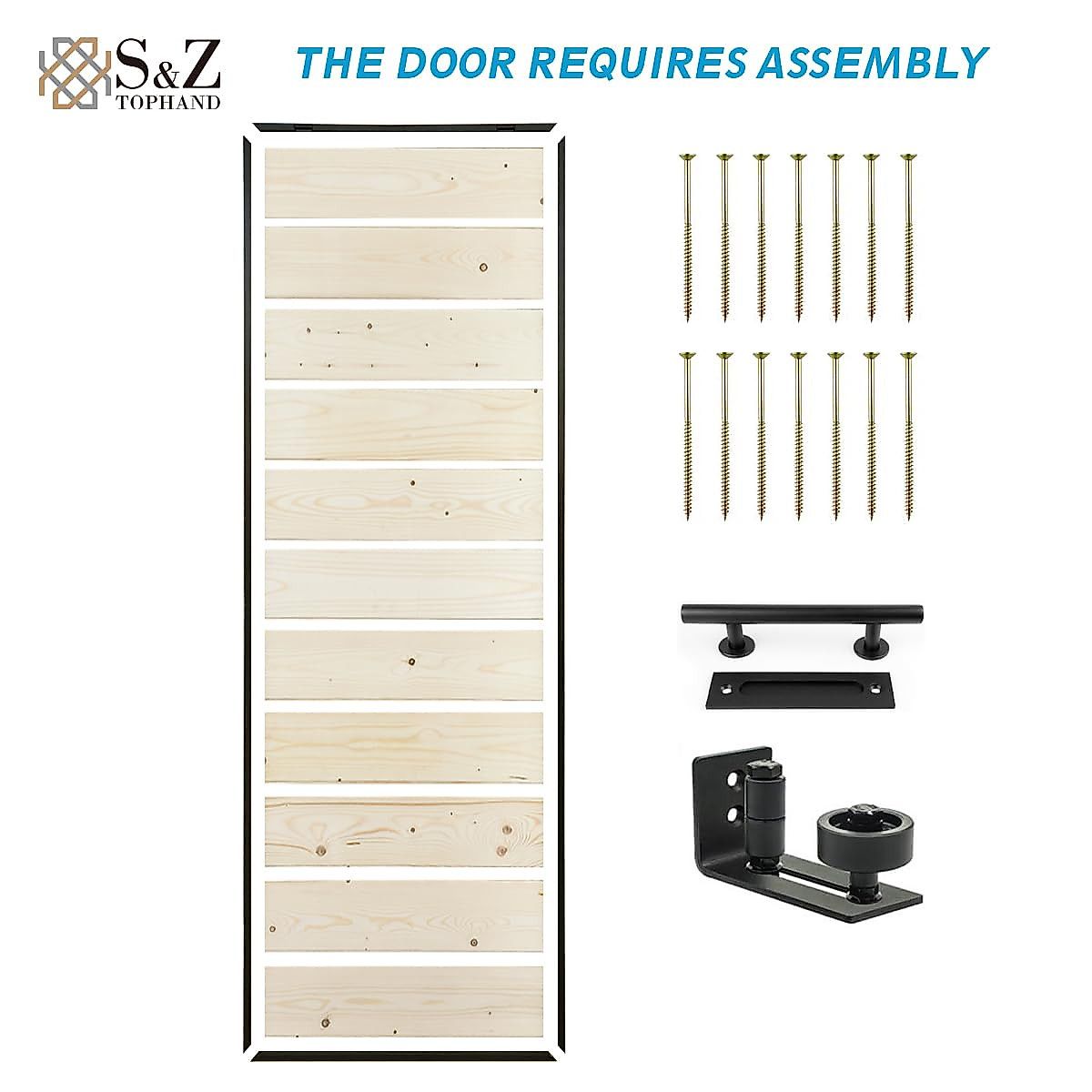 S&Z TOPHAND® 36 in. x 84 in. White PVC Barn Door with 6.6FT Sliding Door Hardware Kit, 20-42in Stainless Steel Frame Modern Style Barn Door/Sliding Door/Simple Assembly is Required