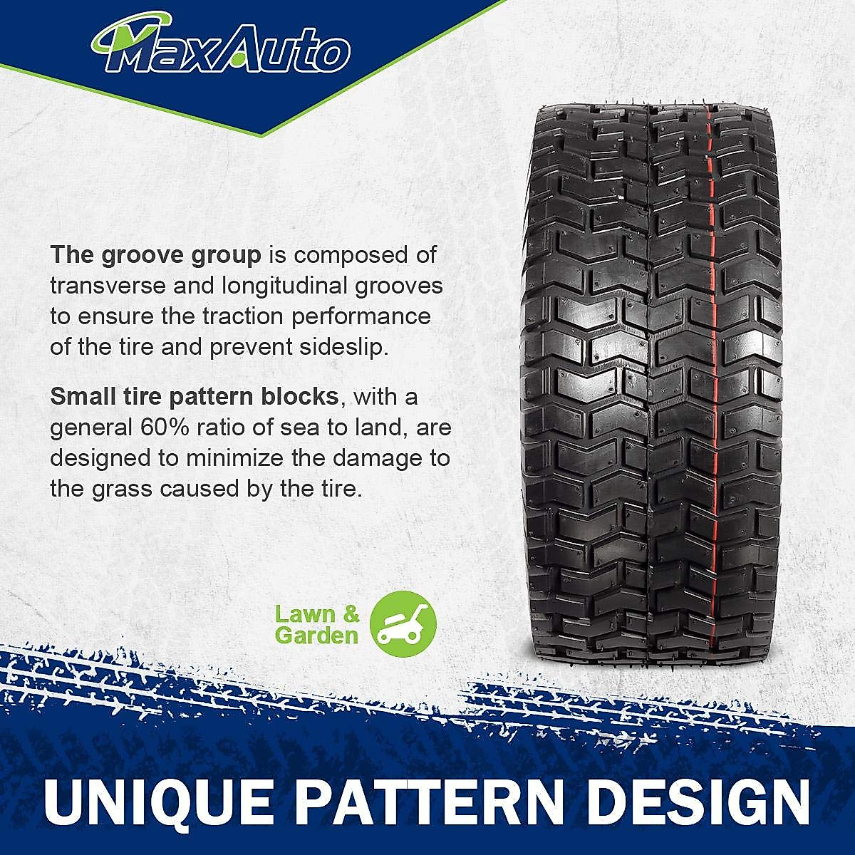 MaxAuto 15x6.00-6nhs Lawn Mower Tires 15x6x6 Lawn Tractor Tire 15x6-6 Turf Tires, 4 Ply Tubeless Tire, 570 lbs Capacity, Set of 2