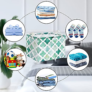 Clastyle Collapsible Green St Patricks Clover Storage Baskets Rectangle Shamrocks Leaf Storage Bin for Bedroom, 15.7 * 11.8 * 11.8 in