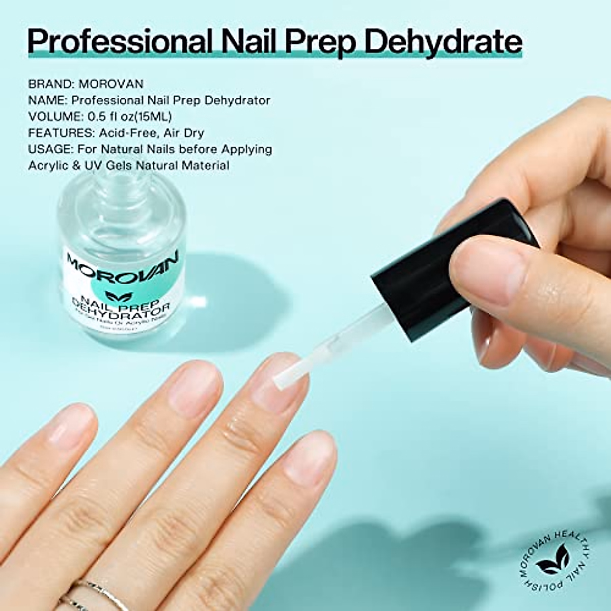 Morovan Acid Free Nail Dehydrator - Professional Dehydrator Nail Prep for UV Gel Nail Polish Acrylic Nails Fast Dry Dehydrator Nails 0.5 oz Natural Nail Primer Dehydrator Base Varnish Manicure Bonder