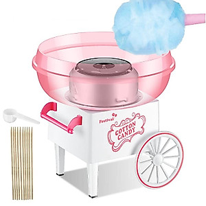 KLLsmDesign Cotton Candy Machine for Kids, Cart Design Desktop Electric Cotton Candy Maker with 10 Reusable Cones & Sugar Scoop for Children's Birthday Gift Family Party Holiday Use