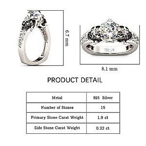 Jeulia 2 Carat Round Cut Diamond Skull Rings for Women Customized Bridal Sterling Silver TwoTone Wedding Band with European Shank Wedding Engagement Promise Rings for Her with GiftBox (10.5)