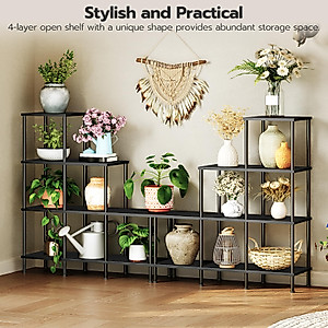 HOOBRO DIY Bookshelf Organizer, 4-Tier Cube Shelf Organizer, Industrial Stepped Bookcase, Ladder Shelf with 6-Cube Storage Organizer, Cube Bookcase, Cube Storage Shelf for Living Room, Black BB39CJ01