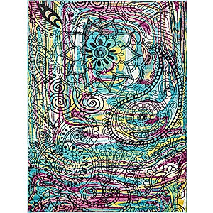 Unique Loom Metro Collection Modern Abstract Henna Floral Area Rug, 9 x 12 ft, Black/Ivory