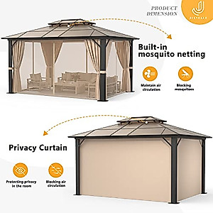 Jolydale 10X13 Hardtop Gazebo, Aluminum Frame with Double Mesh Screen, UV Protection, Suitable for Patios, Decks, Gardens, Lawns and Pools