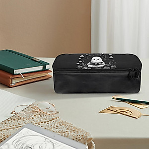 AQYAPTOIY Cute Ghost Kids Pencil Case for Boys Girls Halloween Pencil Pouch for 3-16 Years Children Pencil Bag for Students Teenagers Pencil Box with Pen Slot Pencil Container Cion Purse,Black