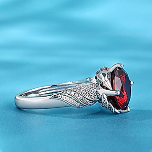 Jeulia Round Cut Eagle Wedding Ring: Sterling Silver Diamond Eternity Band Garnet Red Engagement Anniversary Promise Bridal Set Valentine's Jewelry Gift with Box (Beauty and Majesty, 10.5)