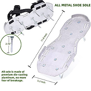 Ohuhu Metal Lawn Aerator Shoes, Upgraded Aerating Shoe with Durable Aluminum Sole, Free-Installation Spiked Aerating Sandals with Stainless Steel Shovel, One-Size-Fits-All for Yard Patio Garden Grass