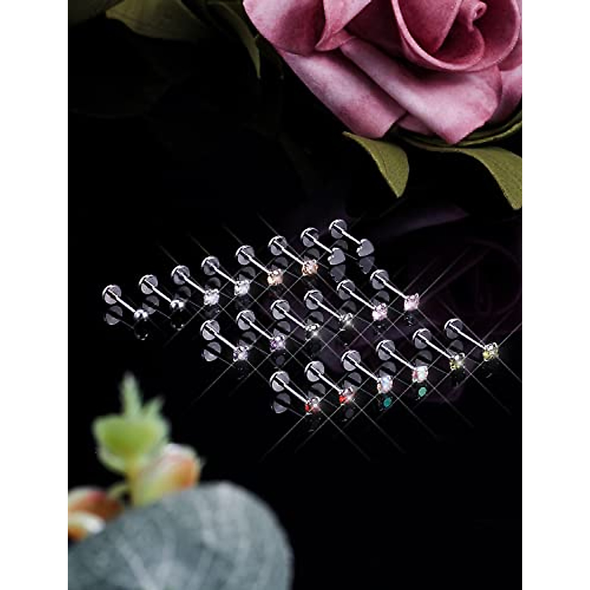Ylqjksk 20G Nose Rings Stud Surgical Steel Threadless Push in Flat Back Stud Earrings Tragus Cartilage Earrings Lip Ring Medusa Piercing Jewelry for Women Men