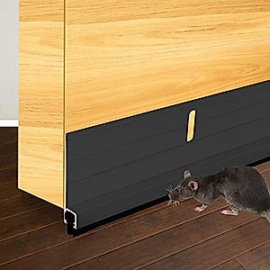 BAINING Metal Door Draft Stopper, 43.5 Inch Under Door Sweep Bottom Blocker Seal Strip, Aluminium Sweeps Anti Mouse Bite, Black