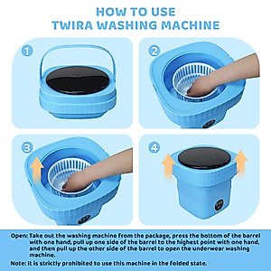 Twira 6.5L Portable Washing Machine, Foldable Small Washer, Mini Washing Machine with 3 Modes with Blue Light, Compact Laundry Machine for Apartment, RV, Dormitory, Travel (Blue)