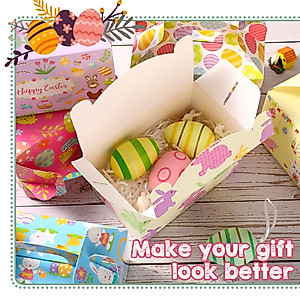 Dianelhall 24 Pcs Easter Treat Boxes Paper Gift Box Party Favor Small Basket with Handle Bunny Eggs Containers for Kids Gifts, 6 x 3.5 x Inch