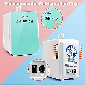 AstroAI Mini Fridge 6 Liter/8 Can Skincare Fridge for Bedroom - with Upgraded Temperature Control Panel - AC/12V DC Thermoelectric Portable Cooler and Warmer for Skin Care, Foods (Green)