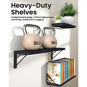 BAYKA Wall Shelves for Bedroom Decor, Floating Wall Shelves for Living Room Kitchen Storage, Wall Mounted Rustic Wood Floating Shelves for Kids Books, Small Shelf for Bathroom(Black，Set of 3)